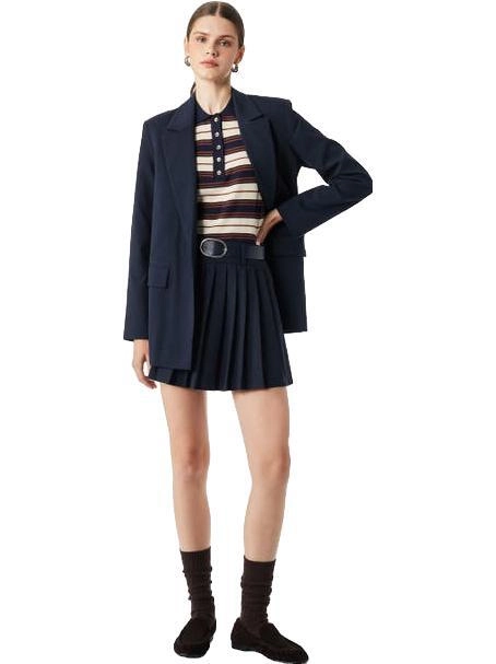 Koton Pleated Mini Skirt With Belt - Navy