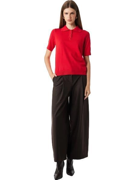 Koton Mid Rise Wide Leg Tailored Trousers - Brown