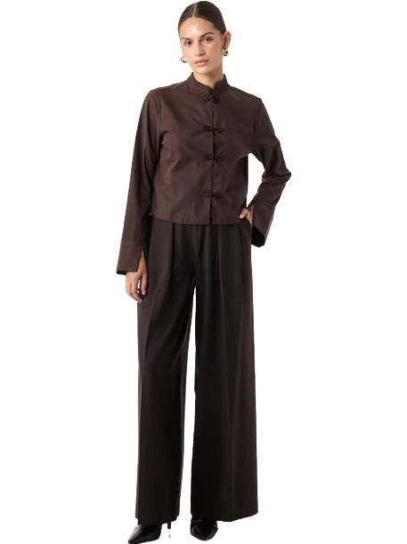 Koton Mandarin Collar Long Sleeve Poplin Shirt With Frog Closure - Brown