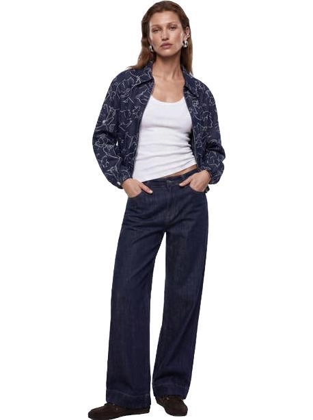 Koton Long-sleeve Pointed-collar Floral Oversized Bomber Jacket - Navy Design