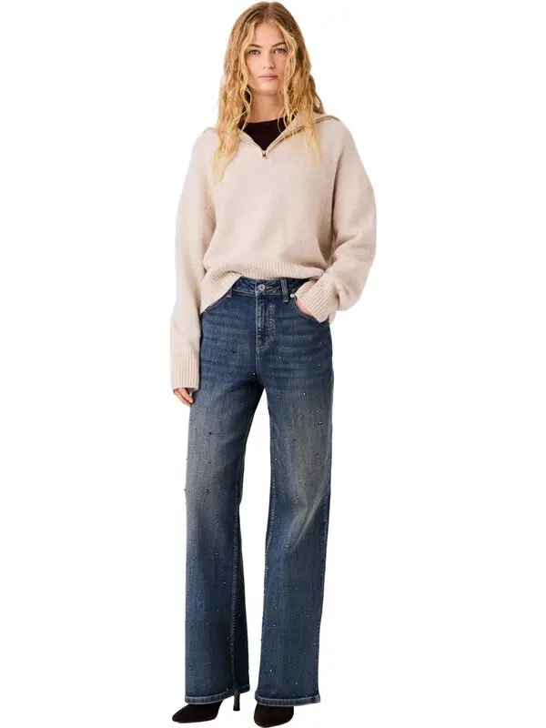 Maje Wide-leg Rhinestone Jeans - Blue