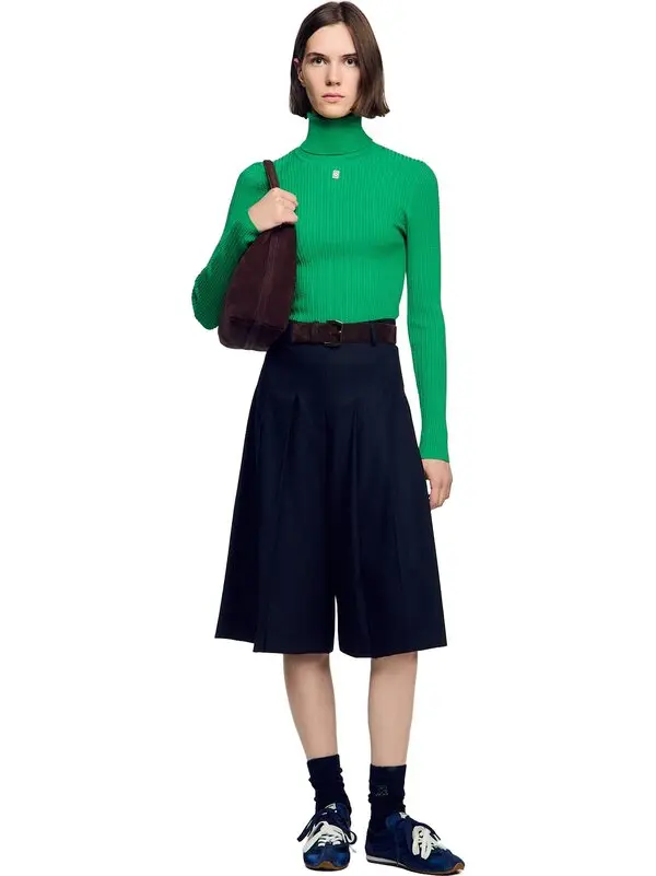 Sandro Cable Knit Turtleneck Sweater - Green