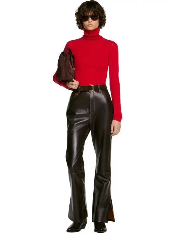 Sandro Cable Knit Turtleneck Sweater - Red