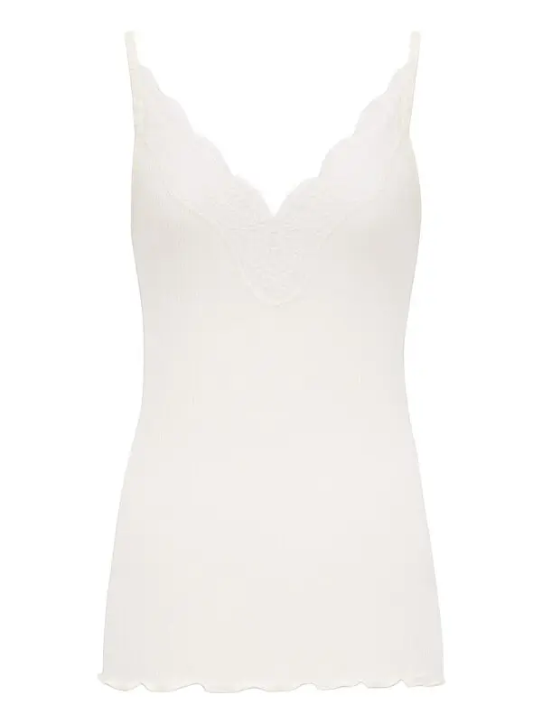 Saint Laurent Laced Tank Top In Ribbed Silk Jersey - Naturel