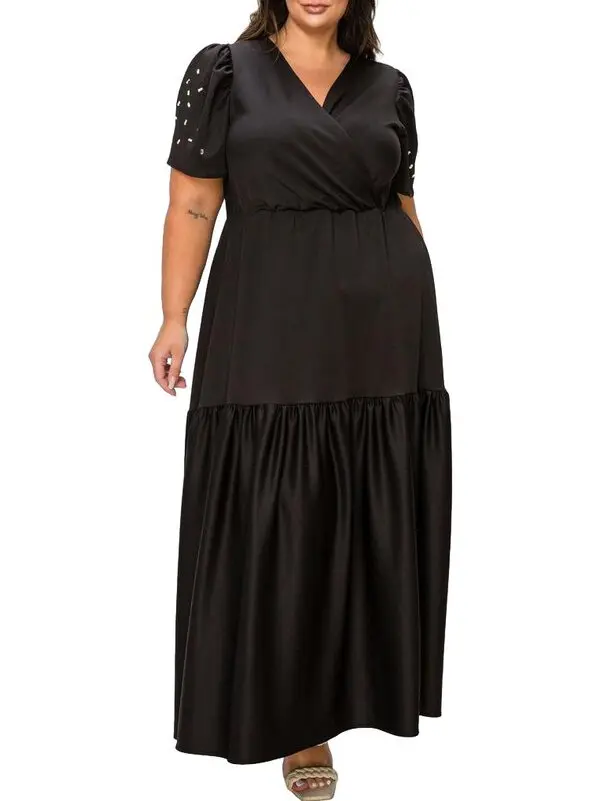 L I V D Starlit Soiree Rhinestone Maxi Dress - Black