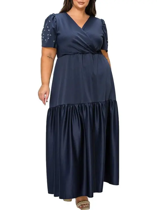 L I V D Starlit Soiree Rhinestone Maxi Dress - Navy