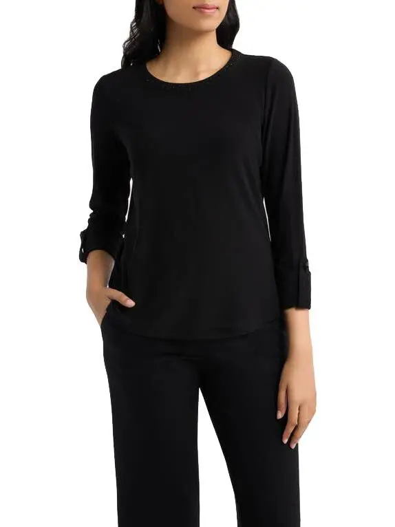Anne Klein Heatset Embellished Roll Cuff Top - Anne Black