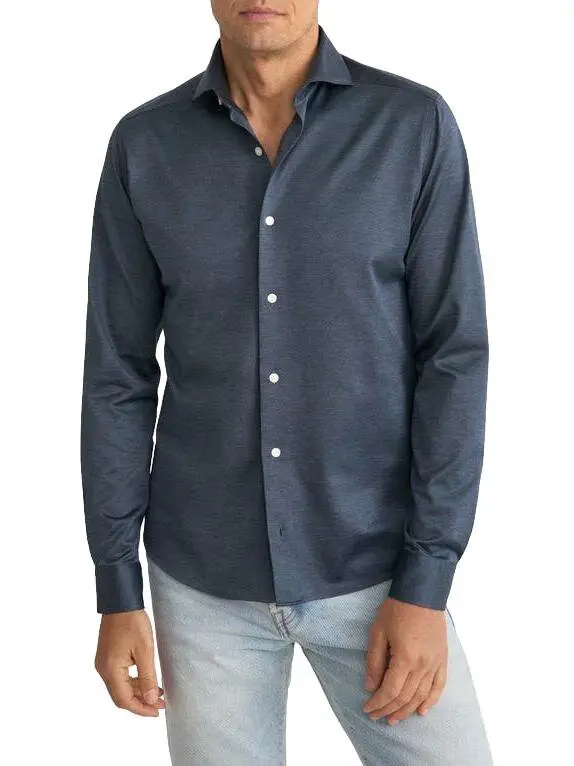 Eton Slim Fit Filo Di Scozia Cotton Jacquard Dress Shirt - Blue
