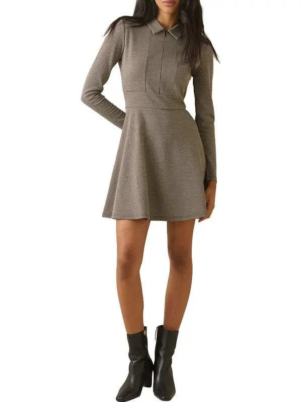NOBODY'S CHILD Corey Houndstooth Check Long Sleeve Minidress - Grey