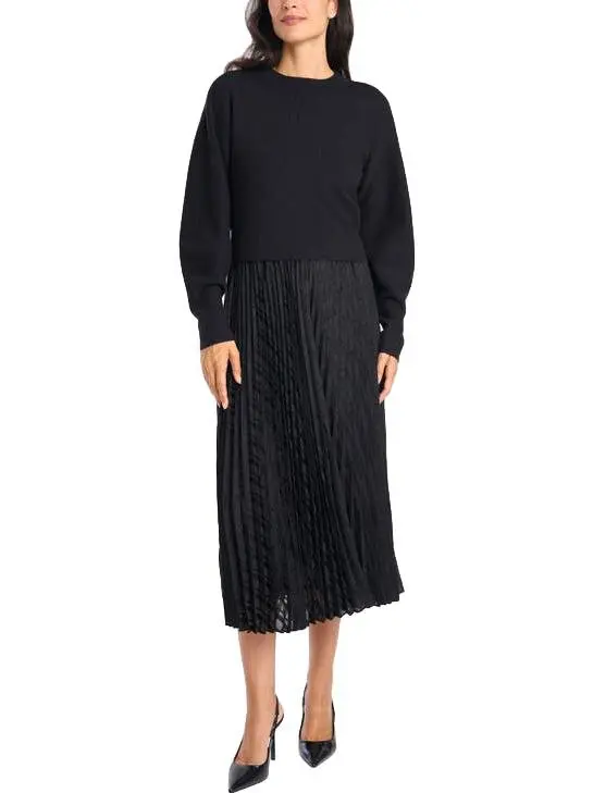 Halogen Mixed Media Plaid Dress - Rich Black