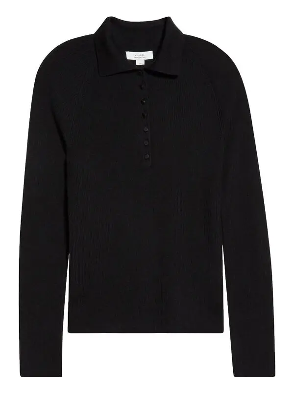 Vince Wool & Silk Polo Sweater - Black