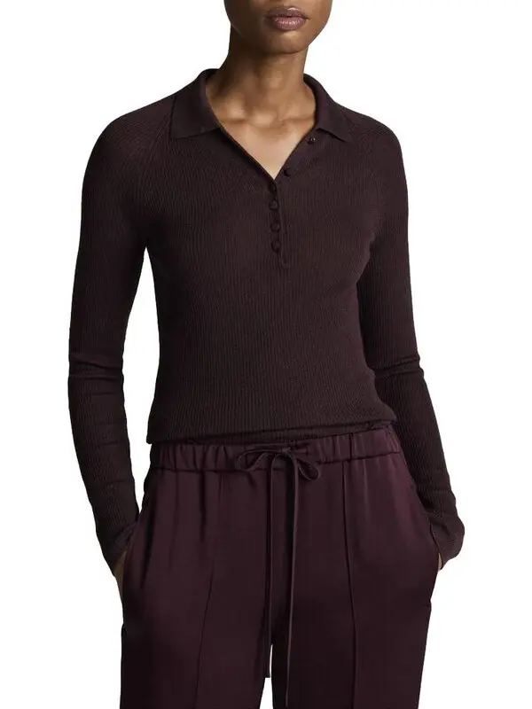 Vince Wool & Silk Polo Sweater - Blackberry