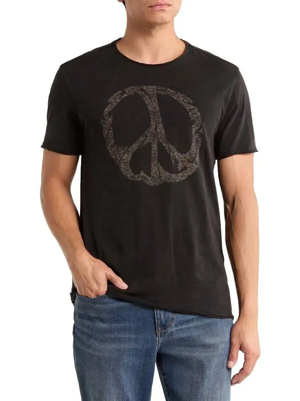 John Varvatos Peace Maker Raw Edge Crewneck T-shirt - Black