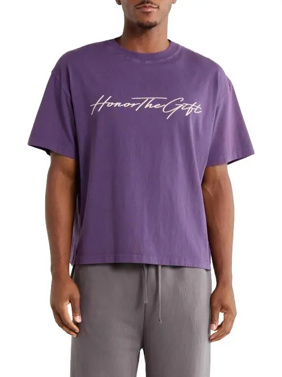 HONOR THE GIFT Script Cotton Graphic T-shirt - Purple