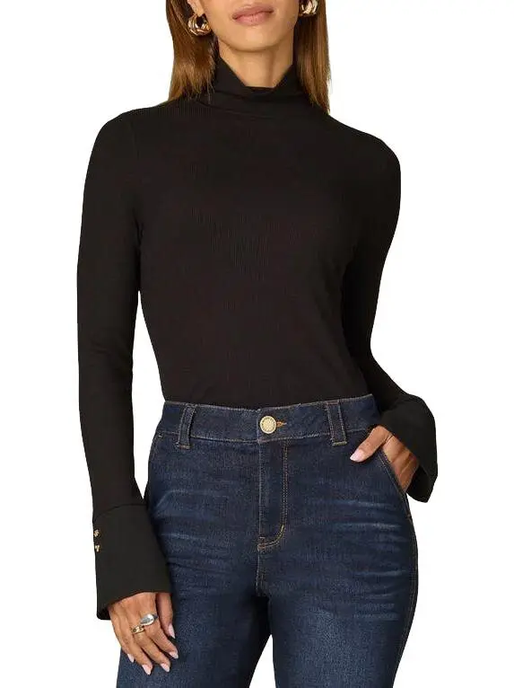 Wit & Wisdom Mock Neck French Cuff Rib Sweater - Black