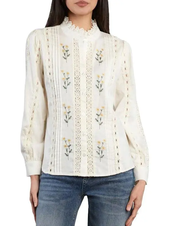 BILLY T Embroidered Lace Pintuck Shirt - White Alyssum