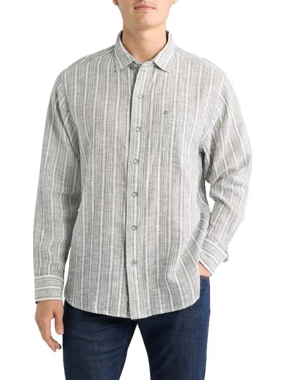 Tommy Bahama Raffia Dunes Stripe Linen & Cotton Long Sleeve Shirt - Palm Moss