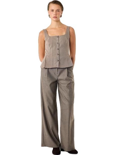 Koton Square Neck Sleeveless Peplum Top With Front Button Closure - Anthracite