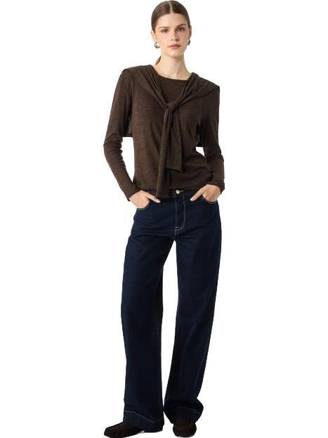 Koton Long Sleeve Tie-front Shawl Collar Top - Brown