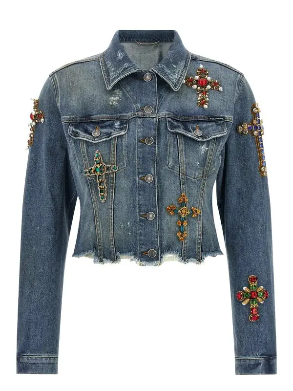 Dolce & Gabbana Cross Denim Jacket - Blue