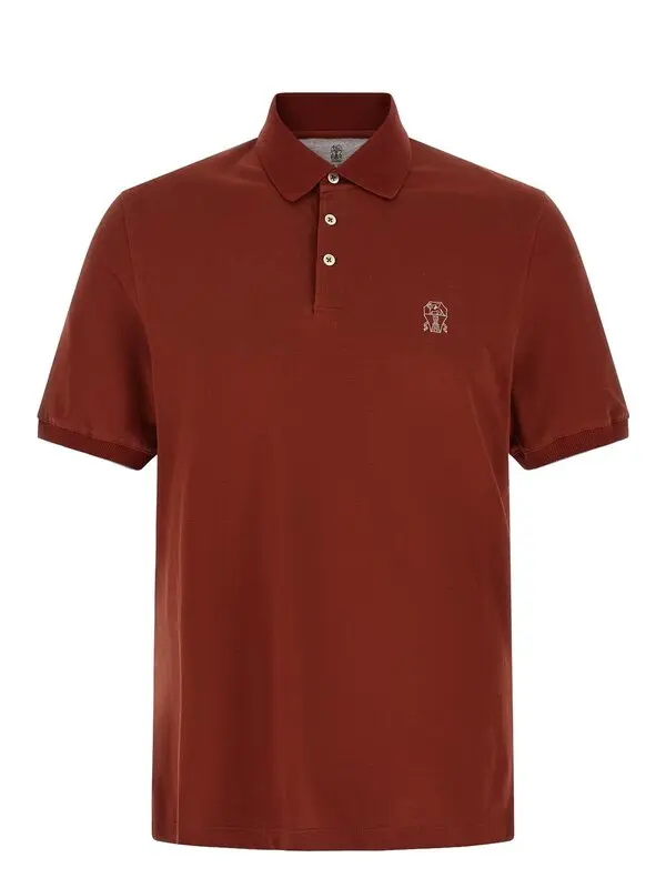 Brunello Cucinelli Logo Embroidery Polo Shirt - Red