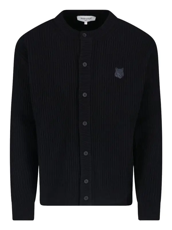 Maison Kitsuné Merino Wool Cardigan "fox Head - Black