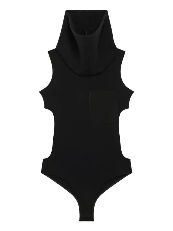 COURREGES Cut-out High Collar Knit Bodysuit - Black
