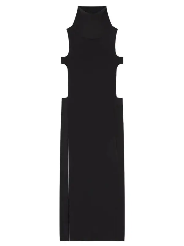 COURREGES High Collar Crepe Long Dress - Black