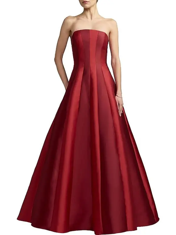 Mac Duggal Strapless Mikado Panel Ball Gown - Wine Multi