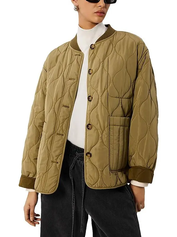 Whistles Reversible Quilted Coat - Khaki