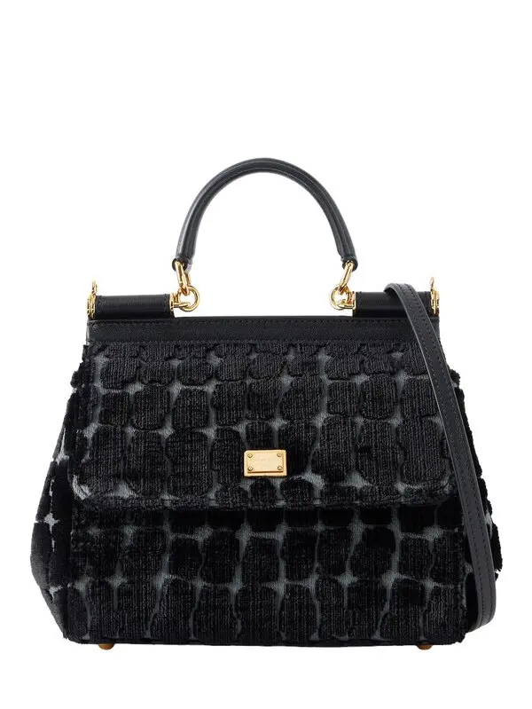 Dolce & Gabbana Leather-trimmed Velvet Top Handle Bag - Black