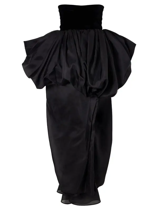 Khaite Bronte Draped Silk-organza Midi Dress - Black