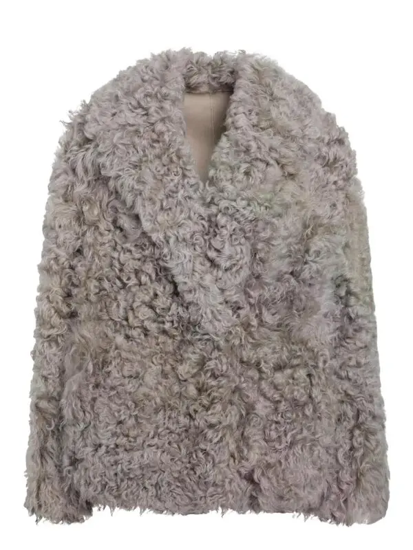 BLANCHA Short Shearling-effect Notch-lapel Coat - Neutrals