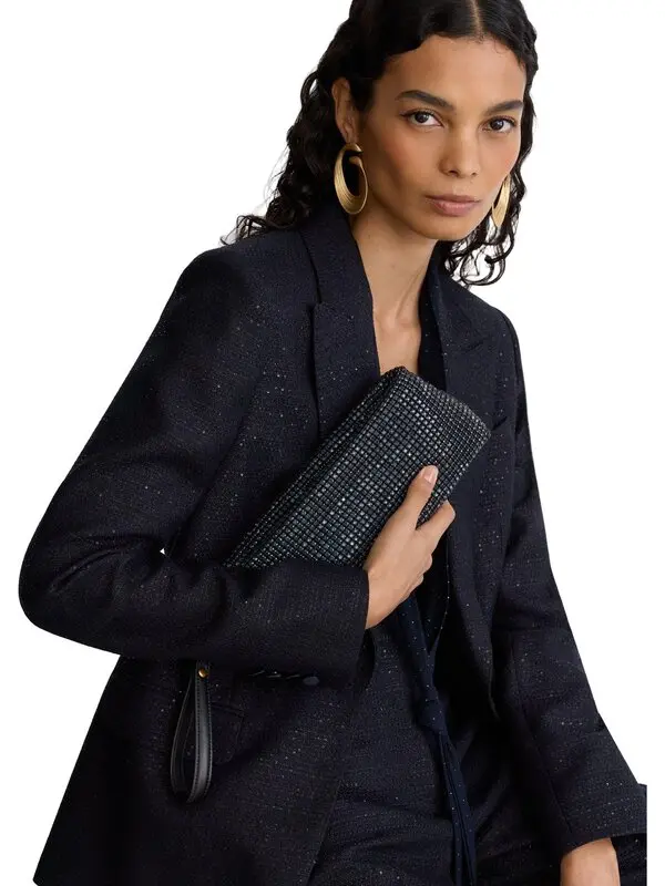 REISS Olga Crystal Embellished Pouch Clutch Bag - Navy