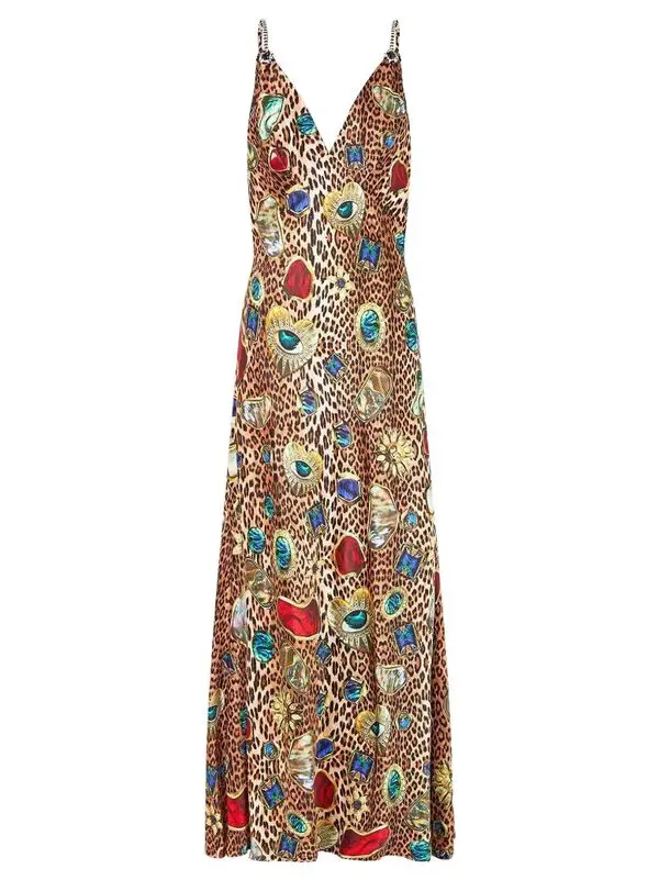 Camilla V-neck Printed Slip Dress - Neutrals