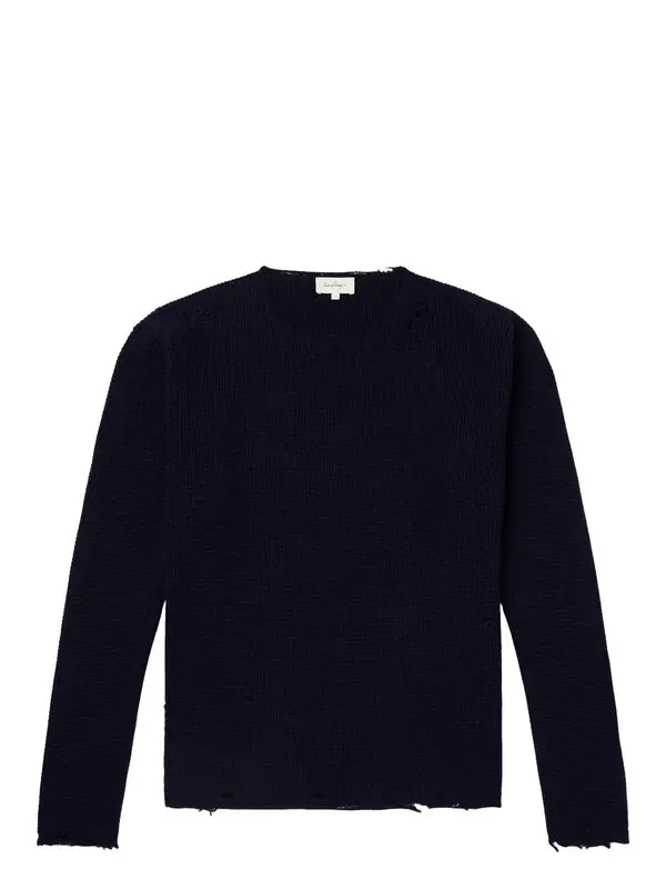 SECOND / LAYER Distressed Waffle-knit Wool And Cashmere-blend Sweater - Blue