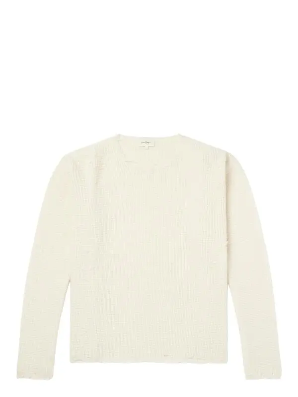SECOND / LAYER Distressed Waffle-knit Wool And Cashmere-blend Sweater - Neutrals