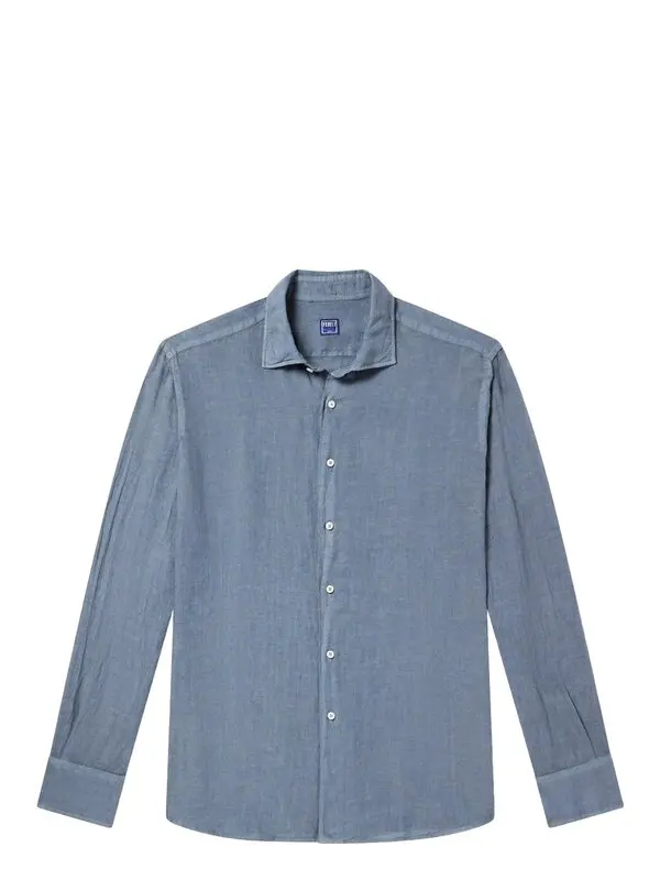 Fedeli Nick Slim-fit Cutaway-collar Linen Shirt - Blue