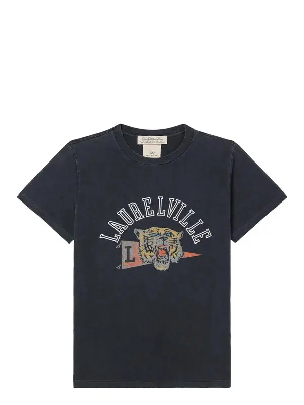 REMI RELIEF Laurel Ville Distressed Printed Cotton-jersey T-shirt - Black