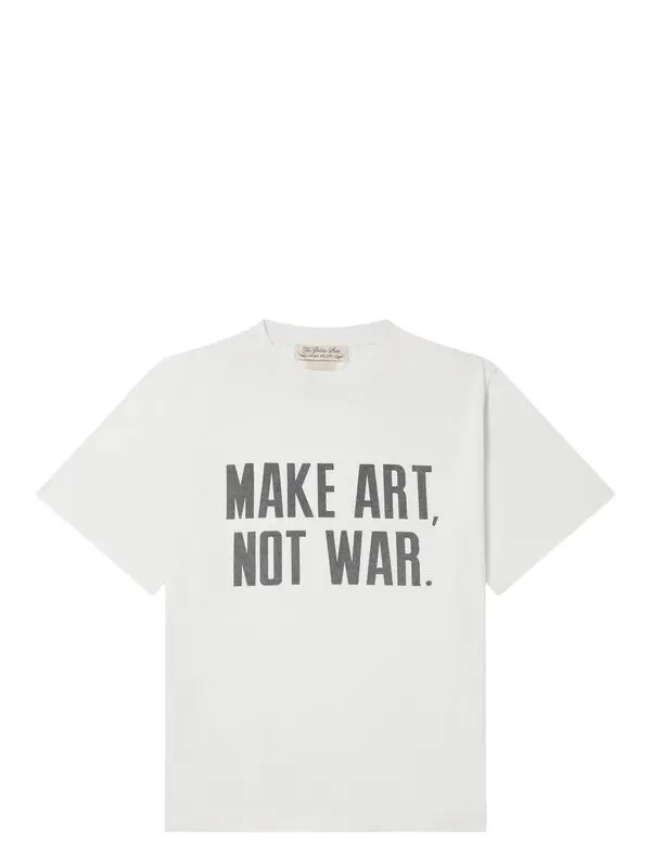 REMI RELIEF Make Art, Not War Printed Cotton-jersey T-shirt - Neutrals
