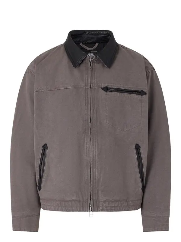 FRIZMWORKS Distressed Leather-trimmed Cotton-canvas Jacket - Brown