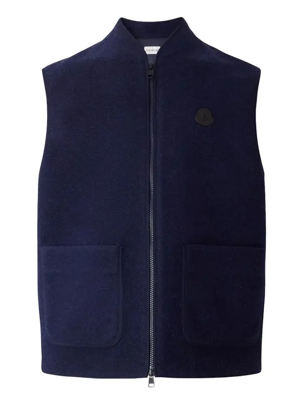 Moncler Logo-appliquéd Wool-fleece Gilet - Blue