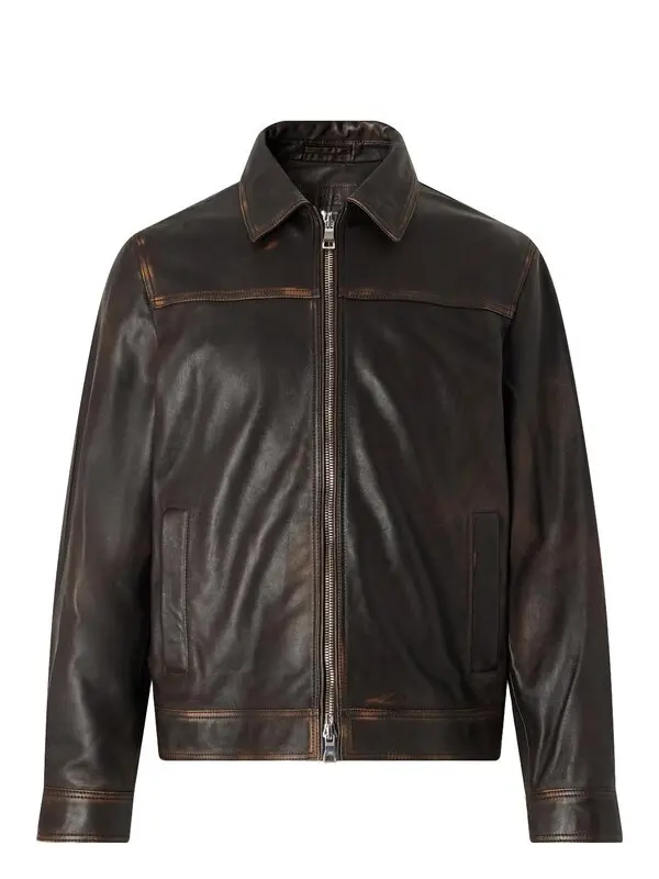 Mr P. Distressed Leather Jacket - Brown
