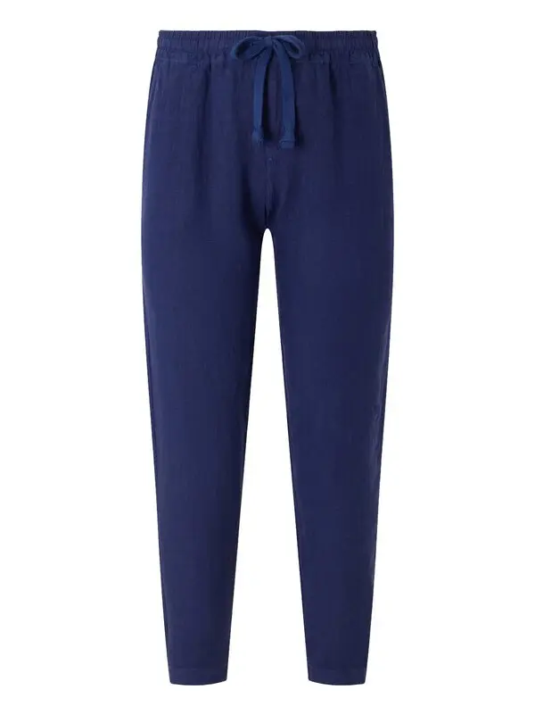 Fedeli Straight-leg Linen Drawstring Trousers - Blue