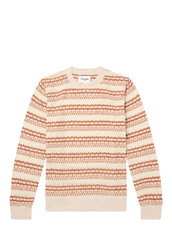 CORRIDOR Striped Pointelle-knit Sweater - Orange