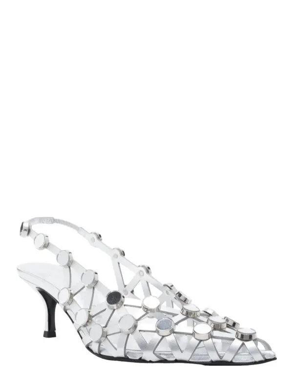 Attico Grid Ankle Wrap Heels - White