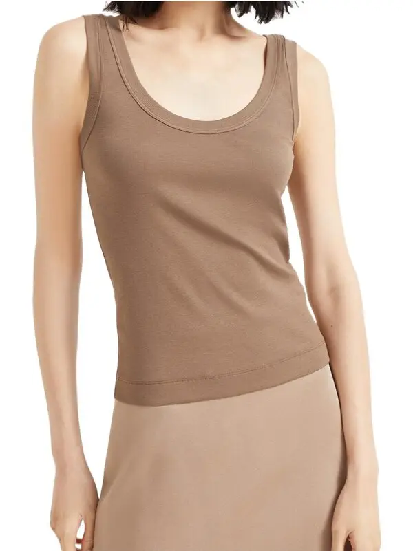 Brunello Cucinelli Stretch Cotton Ribbed Jersey Top With Monili - Nude