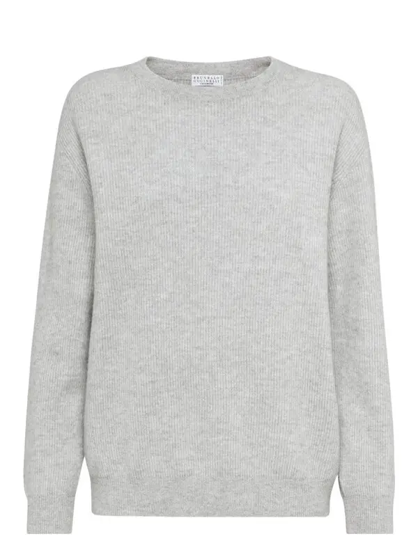 Brunello Cucinelli Cashmere English Rib Sweater With Monili - Light Grey