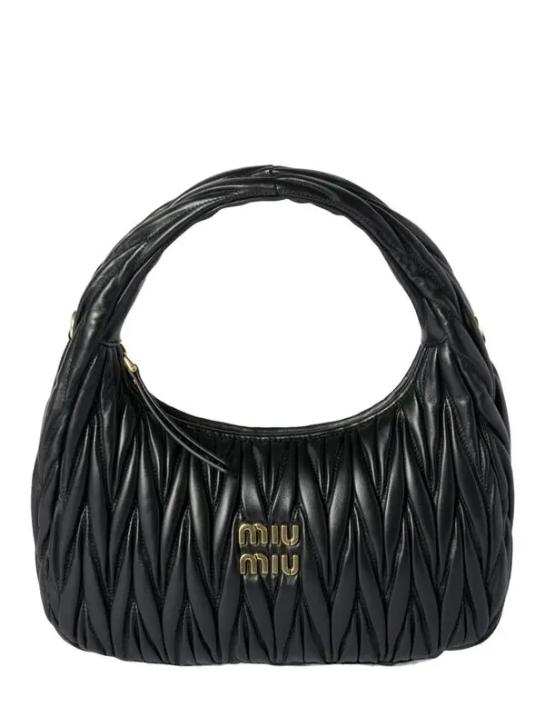 Miu Miu Wander Matelassé Nappa Leather Hobo Bag - Black