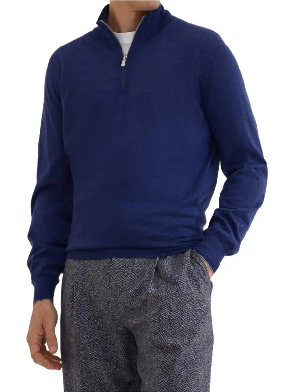 Brunello Cucinelli High Neck Zip-up Jumper - Sapphire